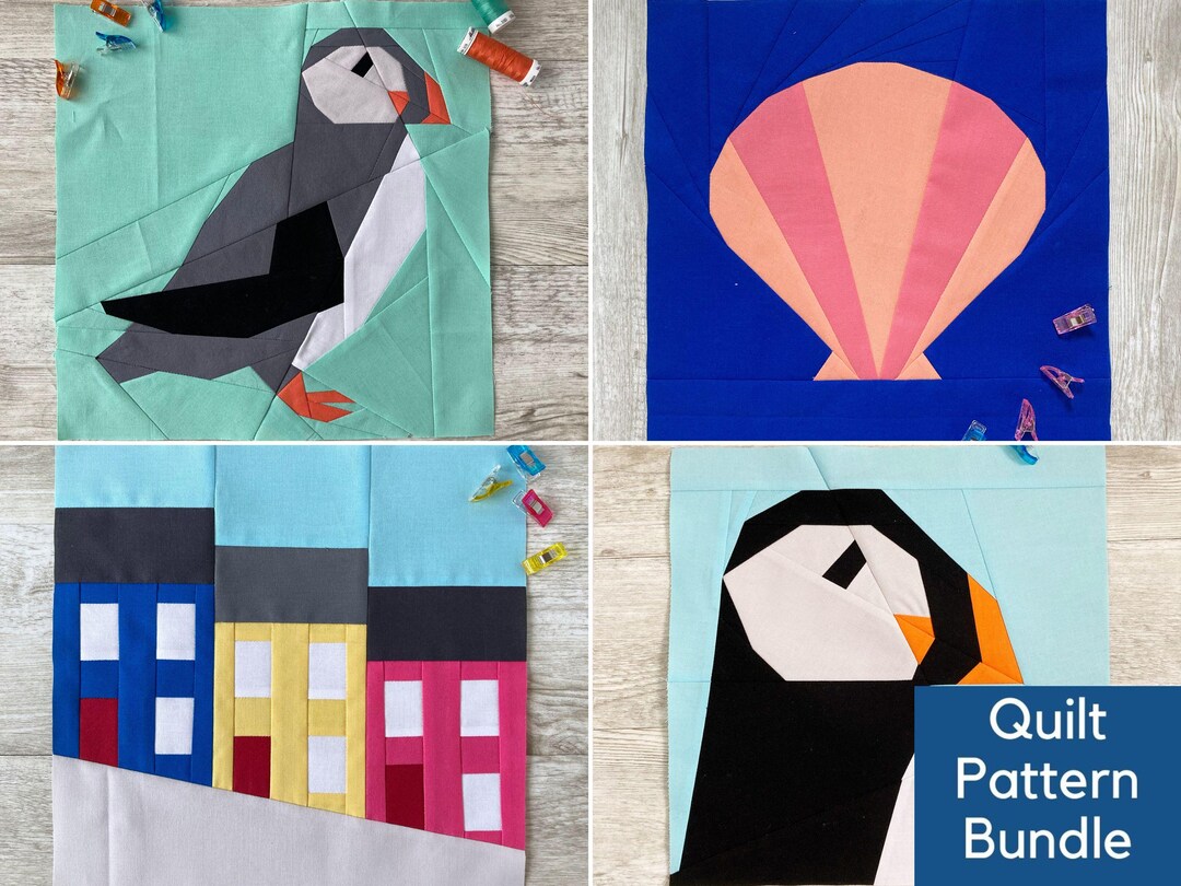Maritime Quilt Block Pattern Bundle: Puffin, Seashell, Jellybean Row ...