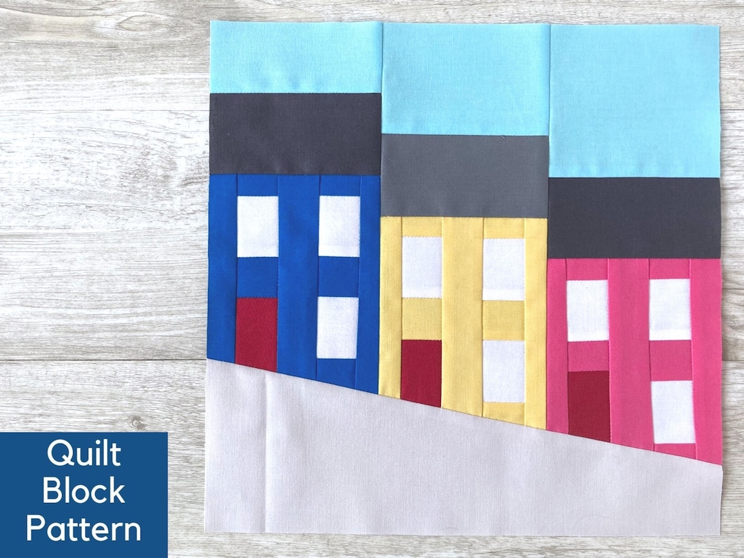 Houses Quilt Block Pattern, Jellybean Row, Modern Village Quilt, City ...