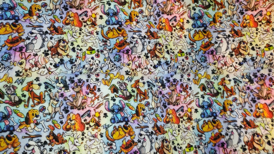 Disney Dog Fabric, Watercolor Disney Dogs Fabric - Etsy