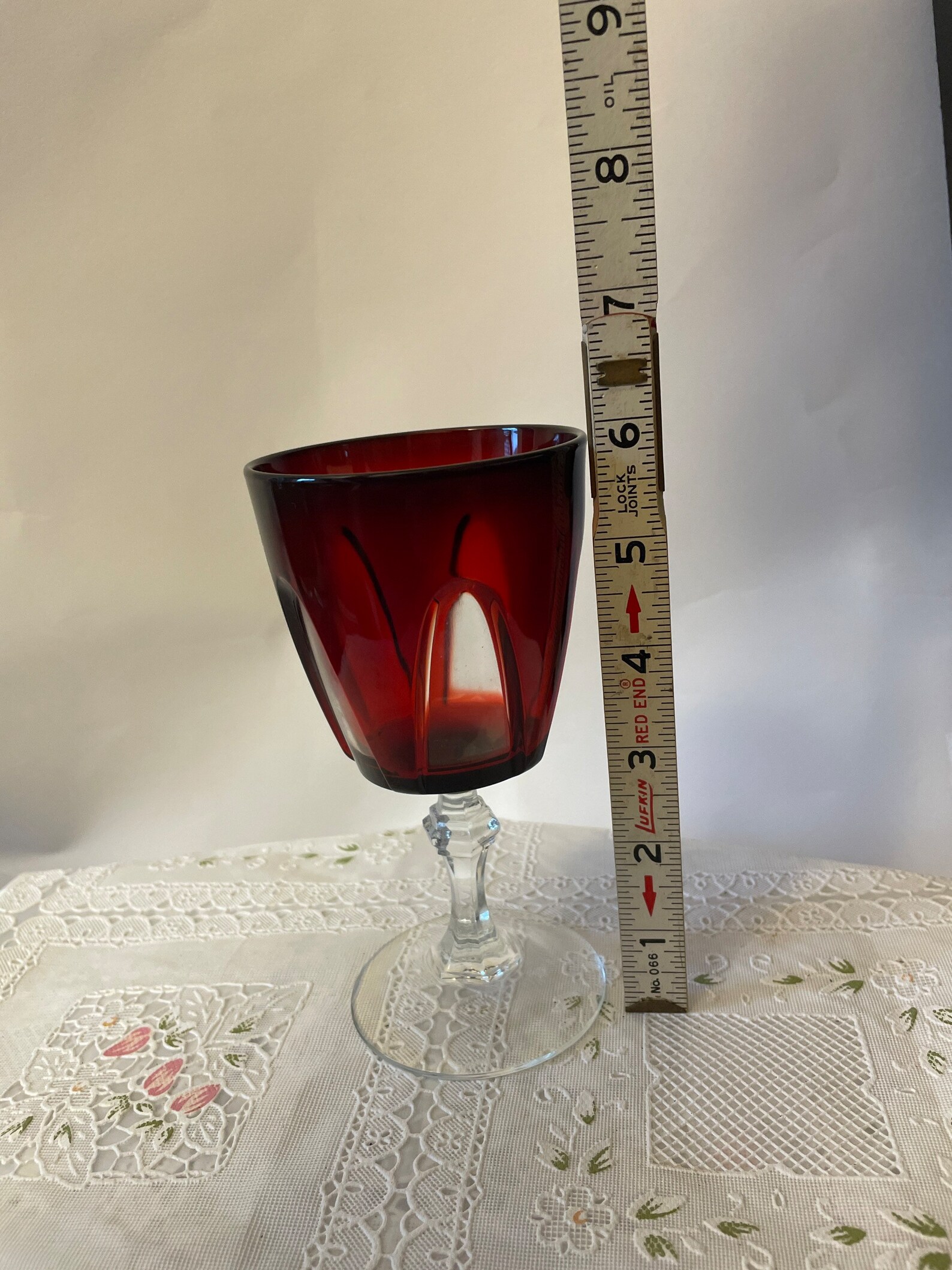 Crystal D'arques Ruby Red Cut to Clear Gothic Arch Clear Stem Wine or ...