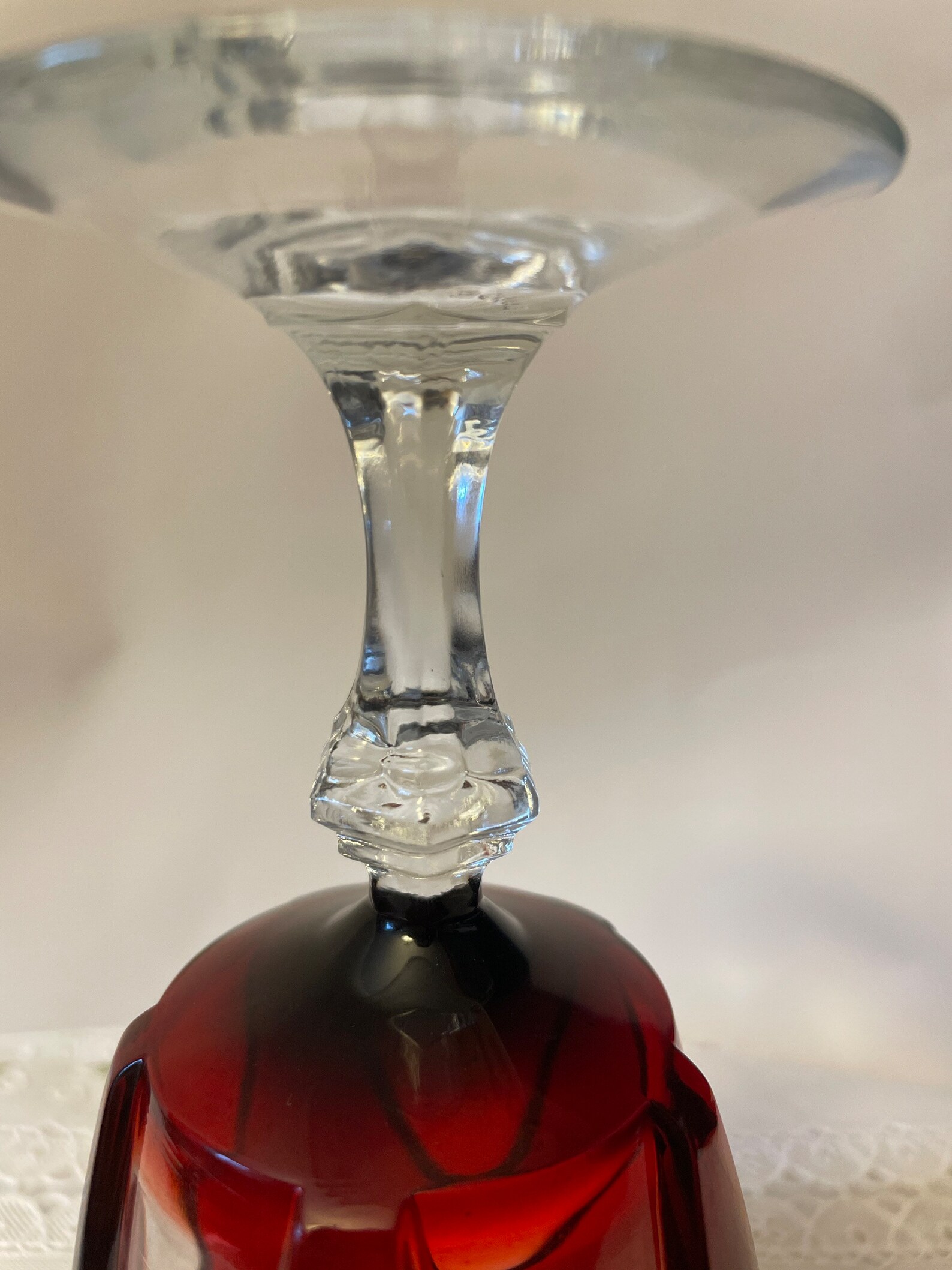 Crystal D'arques Ruby Red Cut to Clear Gothic Arch Clear Stem Wine or ...