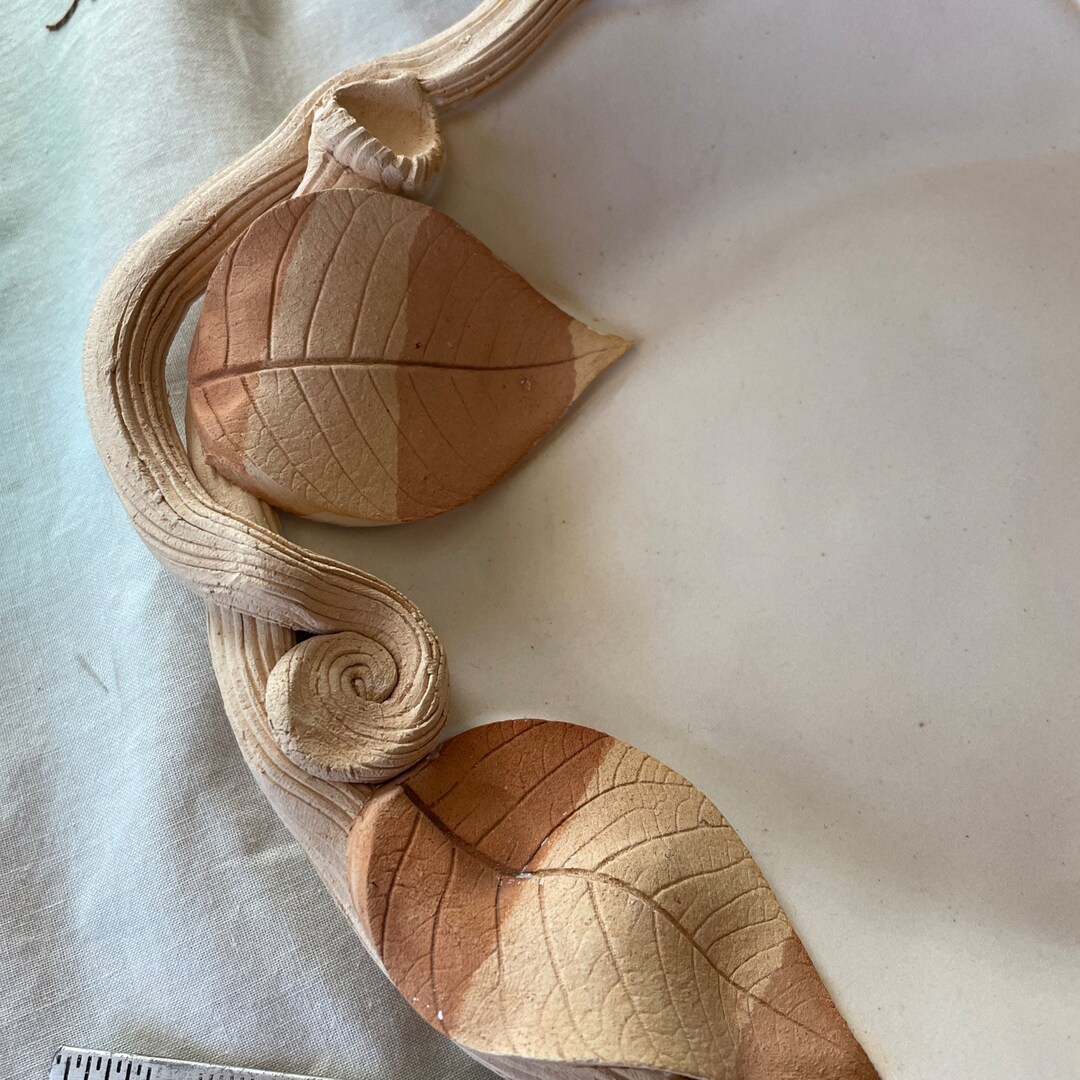 1970s Vtg Brigitte Haag Pottery Clay Platter Bowl Applied Organic ...