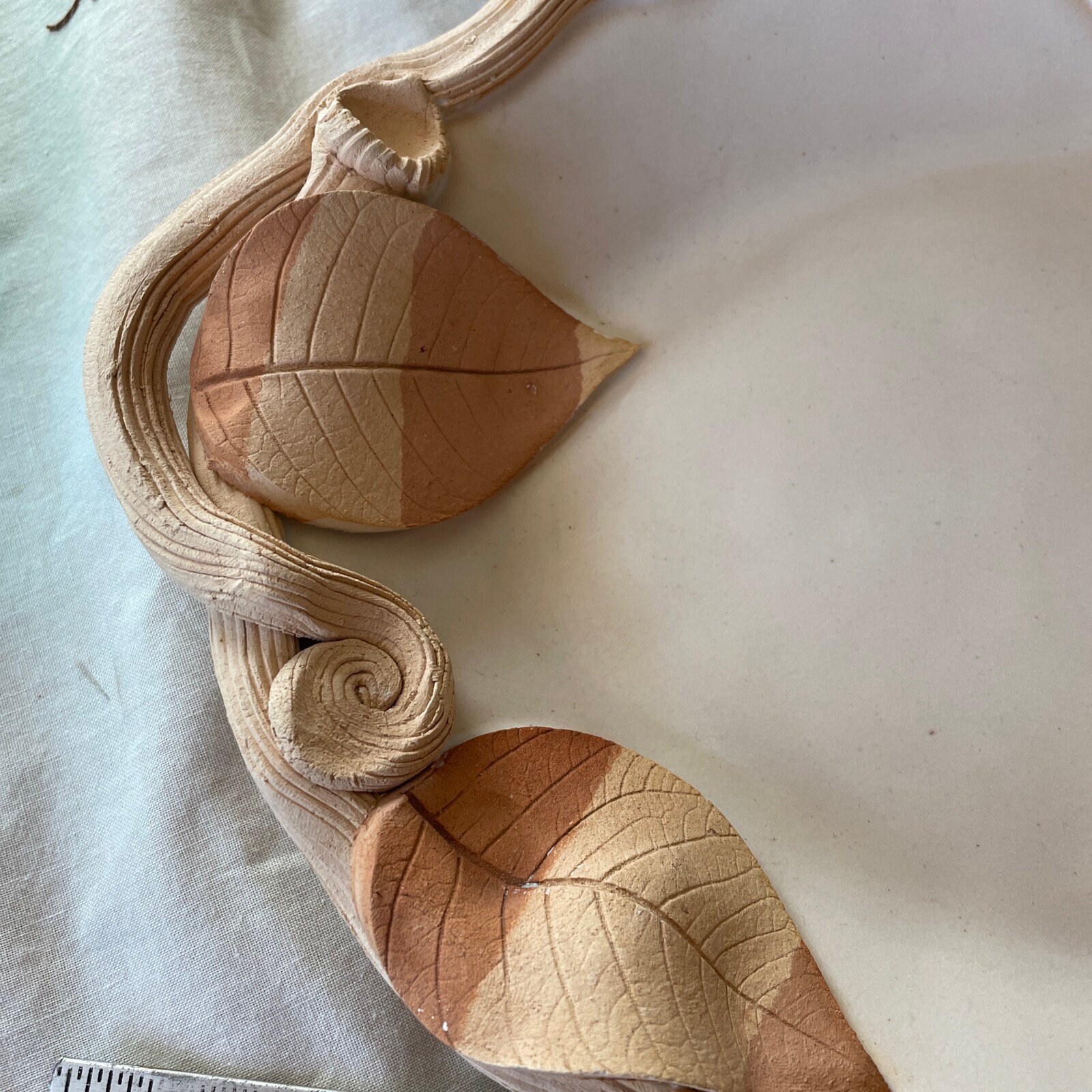 1970s Vtg Brigitte Haag Pottery Clay Platter Bowl Applied Organic ...