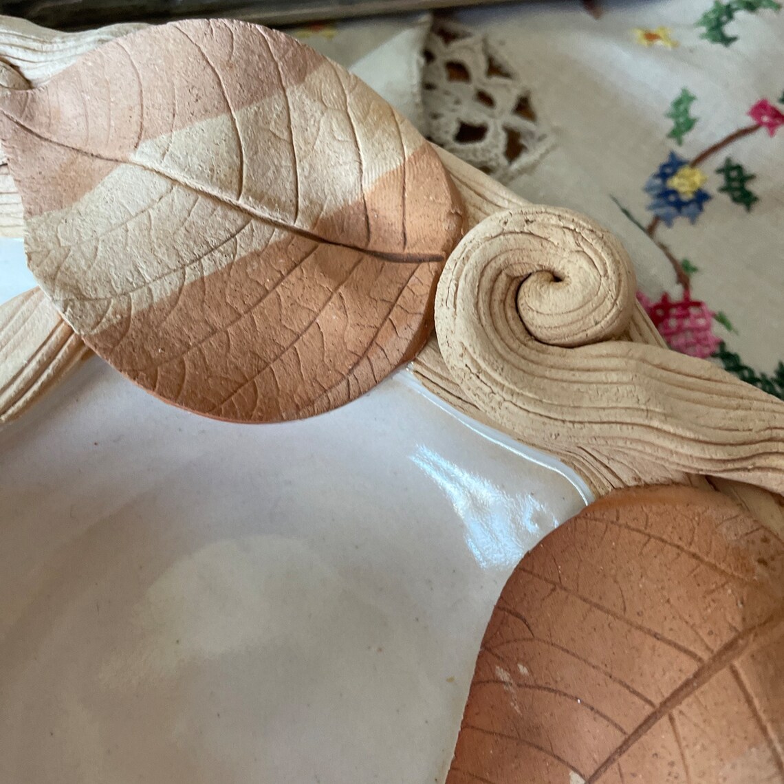 1970s Vtg Brigitte Haag Pottery Clay Platter Bowl Applied Organic ...