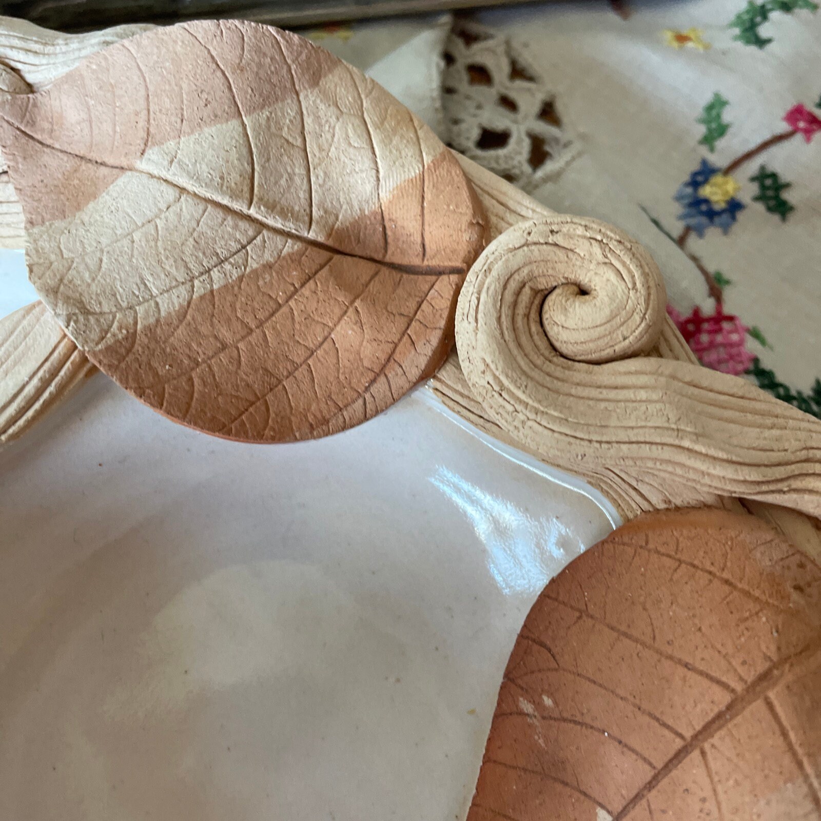 1970s Vtg Brigitte Haag Pottery Clay Platter Bowl Applied Organic ...