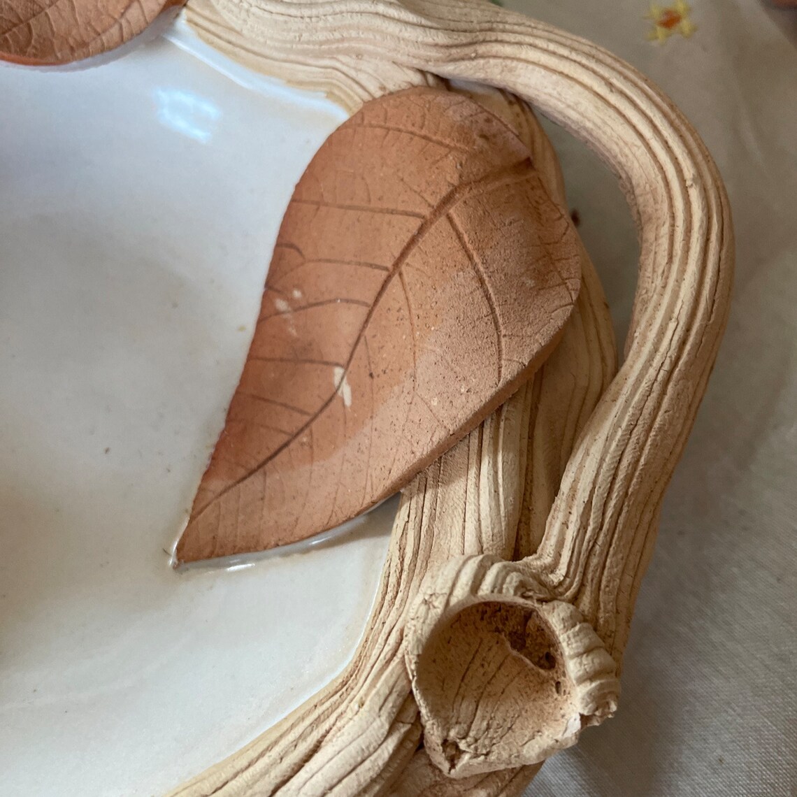 1970s Vtg Brigitte Haag Pottery Clay Platter Bowl Applied Organic ...