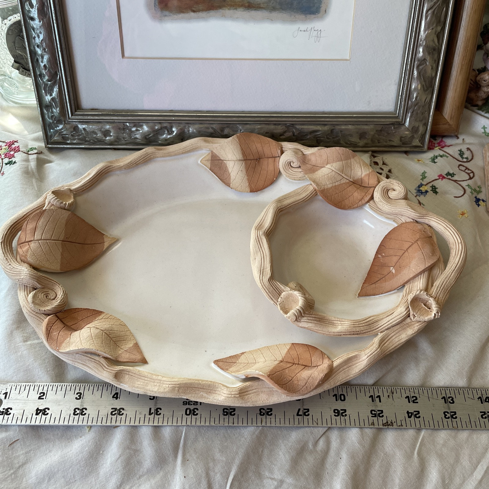 1970s Vtg Brigitte Haag Pottery Clay Platter Bowl Applied Organic ...