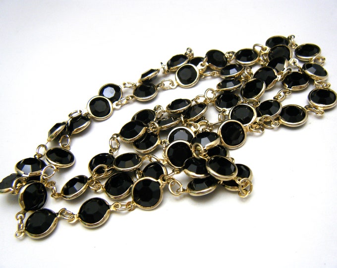 Classic Vintage 36" Flapper Length Necklace Elegant Black Bezel Set ...