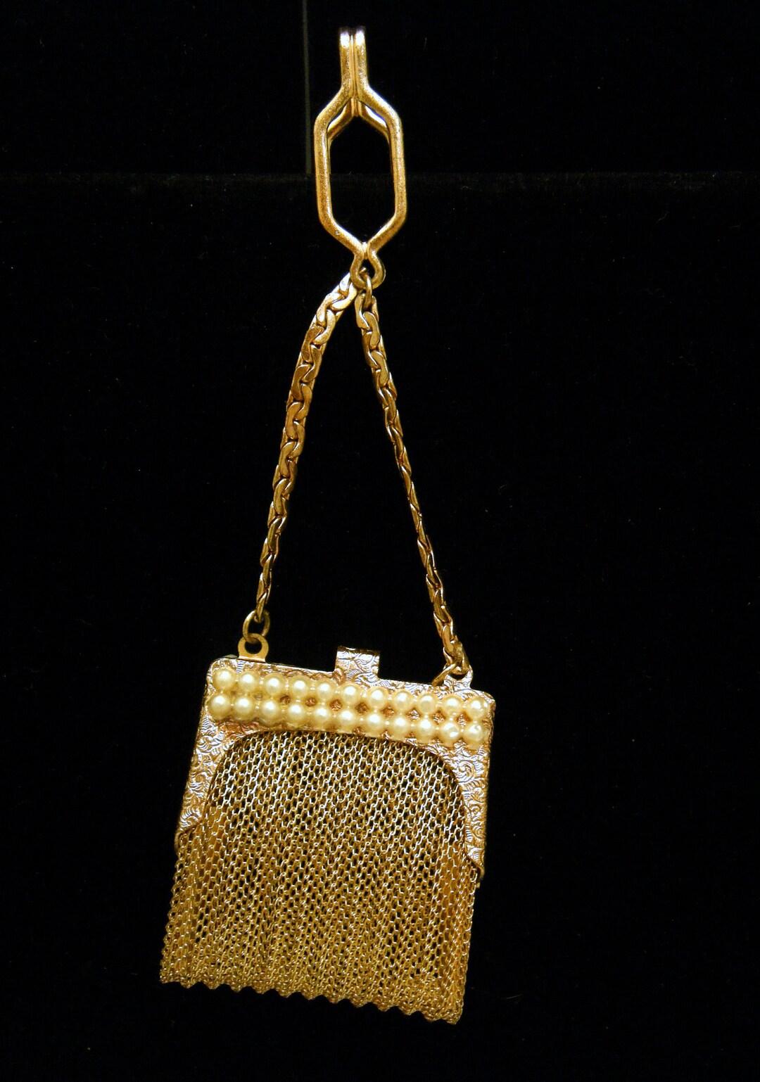 Vintage Clip on Mesh Coin Token Purse Faux Pearl Gold Tone - Etsy