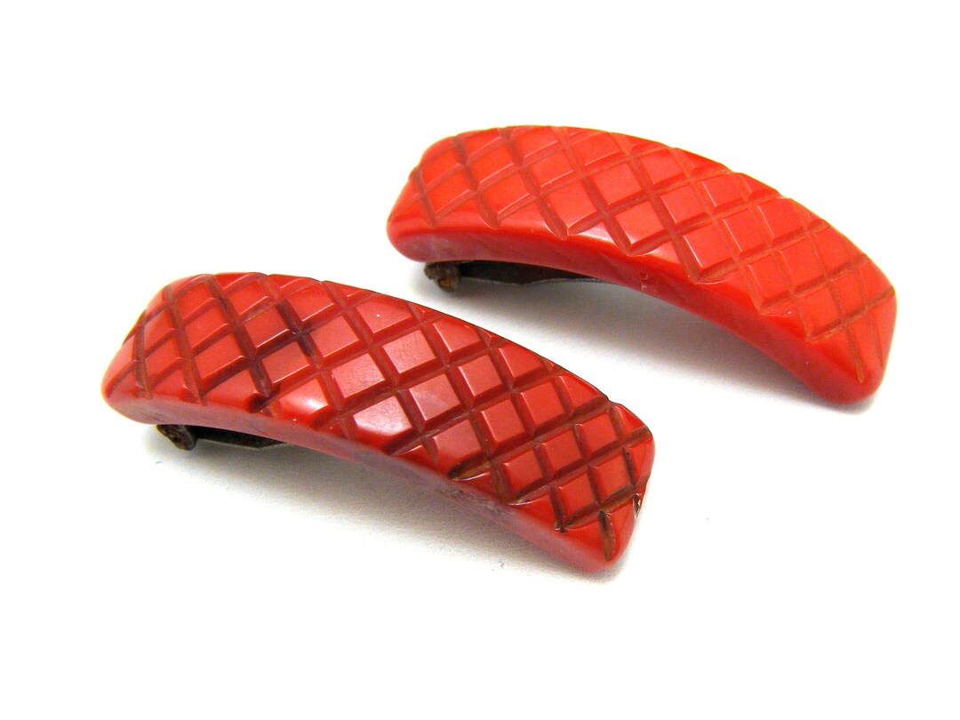 Vintage Carved Red Marbled Bakelite Dress Clips Simichrome Tested - Etsy