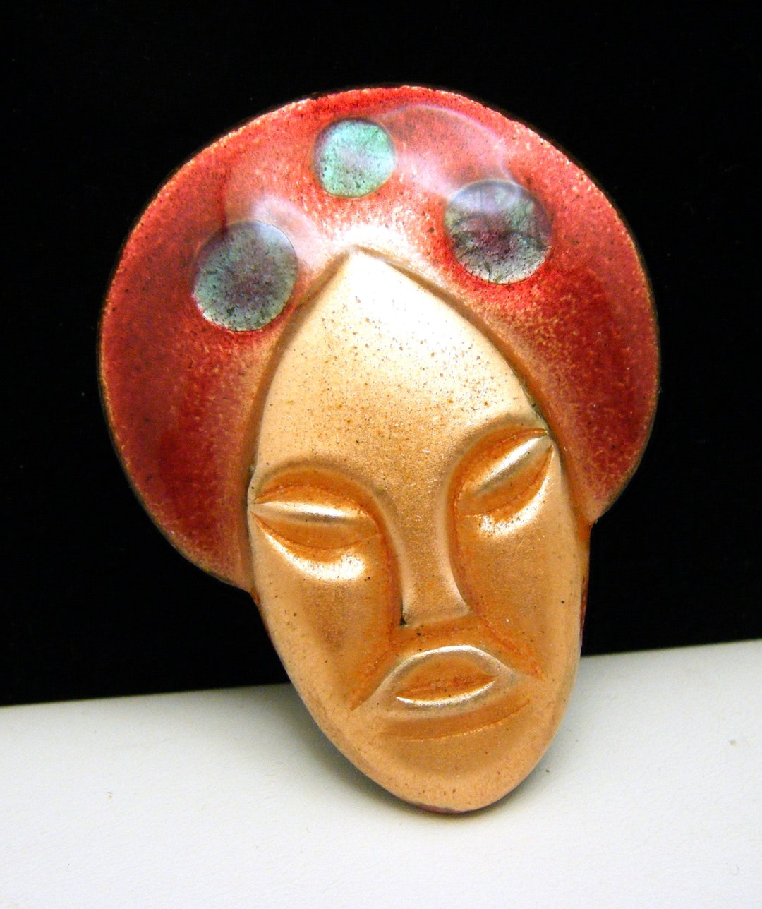 Vintage Enamel on Copper Face Brooch Beautiful Mid Century Vintage - Etsy