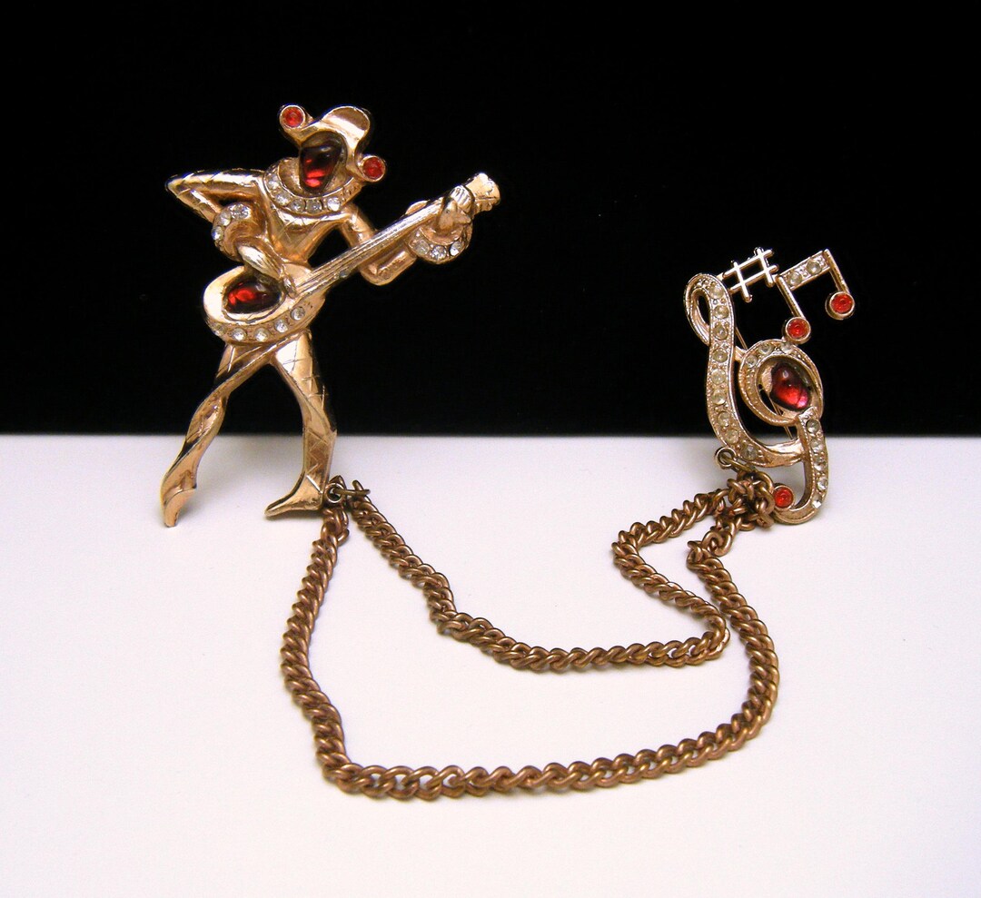 Vintage Jester Rhinestone Sweater Pin Brooch Gold Tone - Etsy