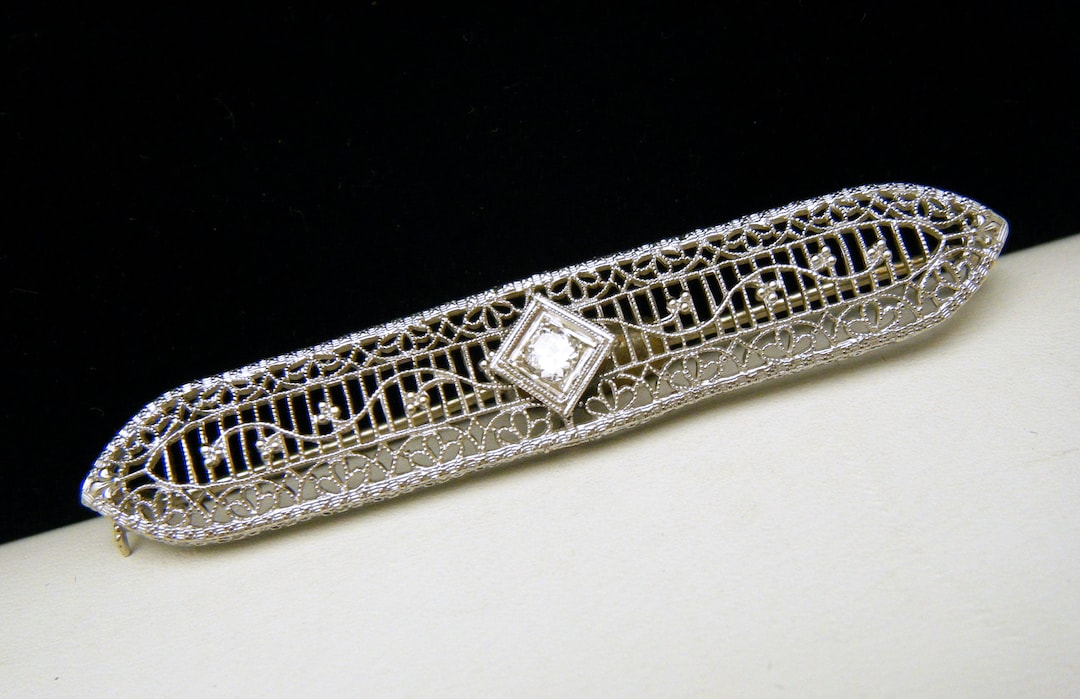 Beautiful Vintage Antique 14K Gold Diamond Pin Brooch Makers Mark K in ...