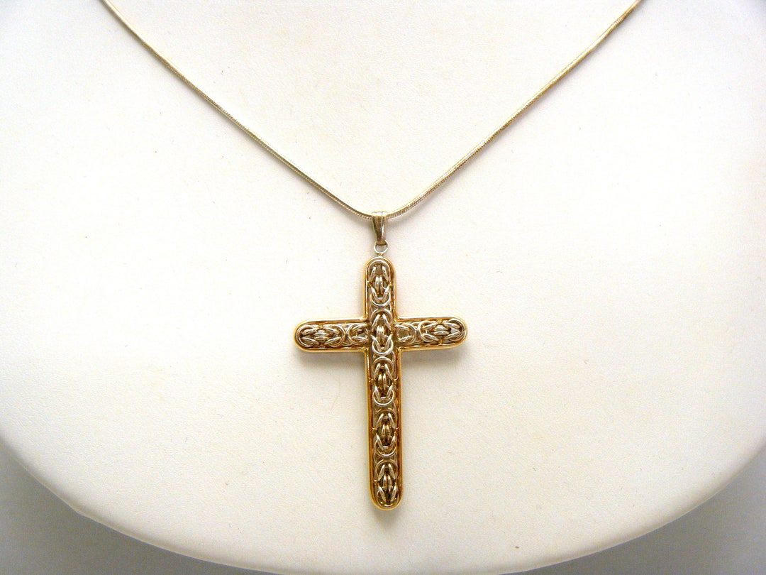 Vintage Peru Sterling Vermeil Double Knot Cross Pendant Chain Necklace ...