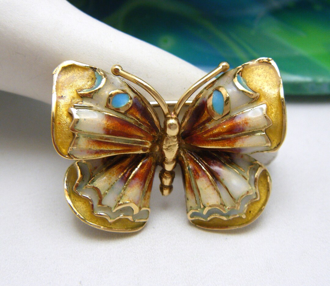 Vintage Solid 18K Yellow Gold & Enamel Butterfly Pin Italy Hallmarked ...