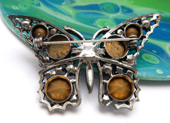 Rare Vintage Rhinestone Butterfly Brooch Blue Bullet … - Gem