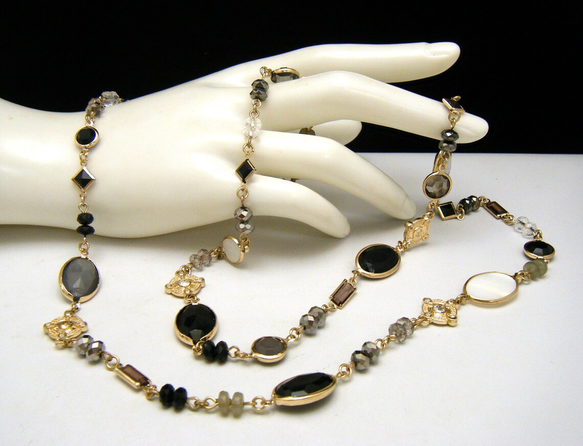 Vintage Bezel Acrylic Crystal MOP Rhinestone Adjustable Necklace GT - Etsy