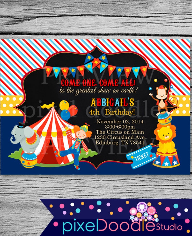 DIGITAL printable circus invitation personalized invite | Etsy