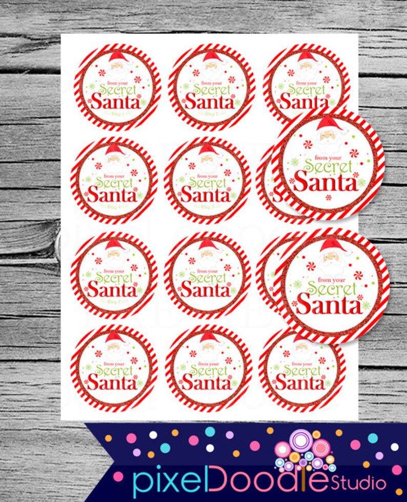 Christmas Tag Secret Santa Tag 2.5 Inch Circle digital File Christmas ...