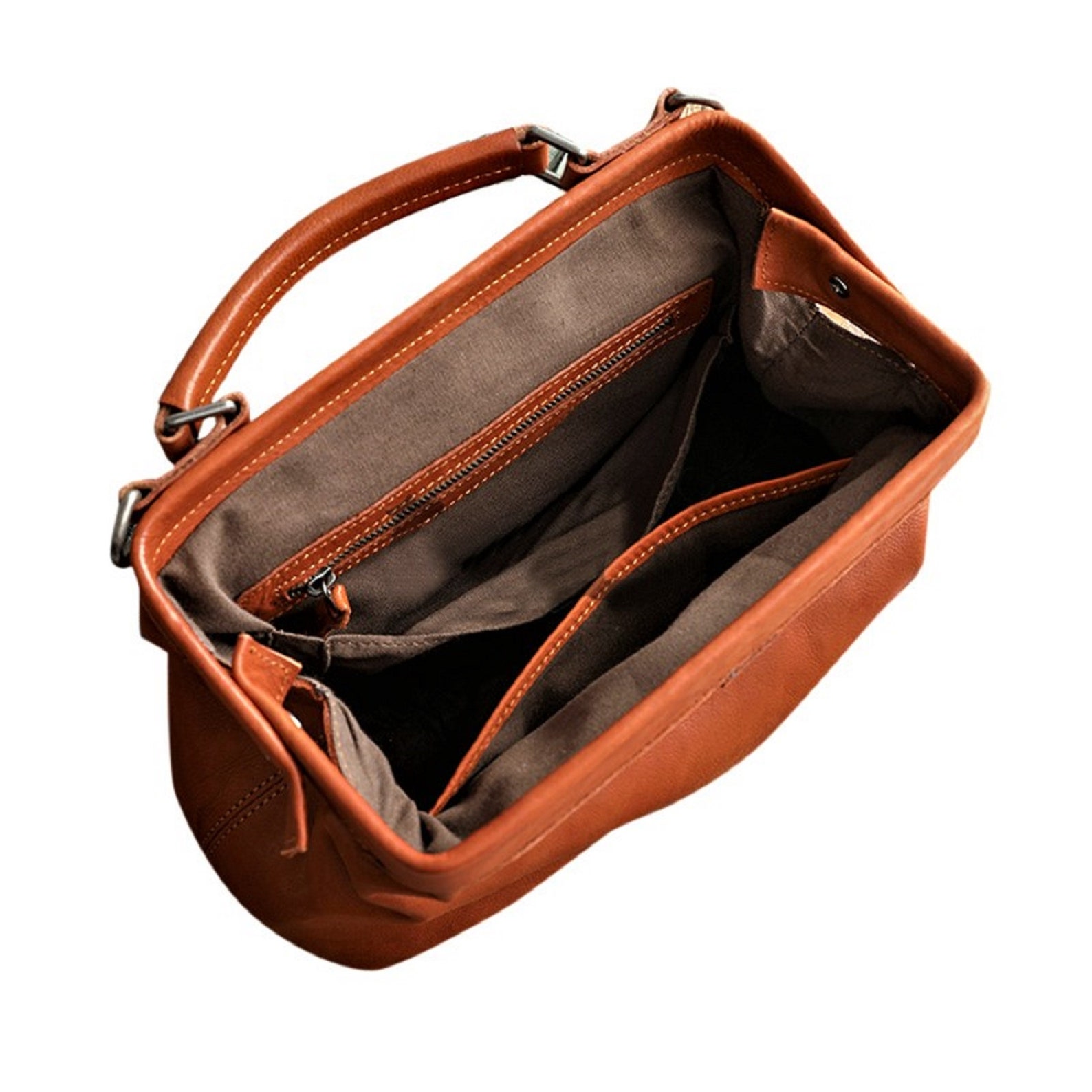 Genuine Leather Doctor Bag Purse: Tan Crossbody Satchel, Work Commuter ...