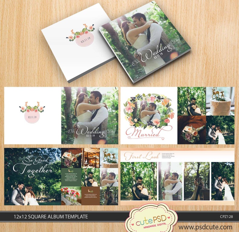 CANVA Wedding Album Template, Wreath White Wedding Album Template 12x12 ... CANVA Wedding Album Template, Wreath White Wedding Album Template 12x12 ...