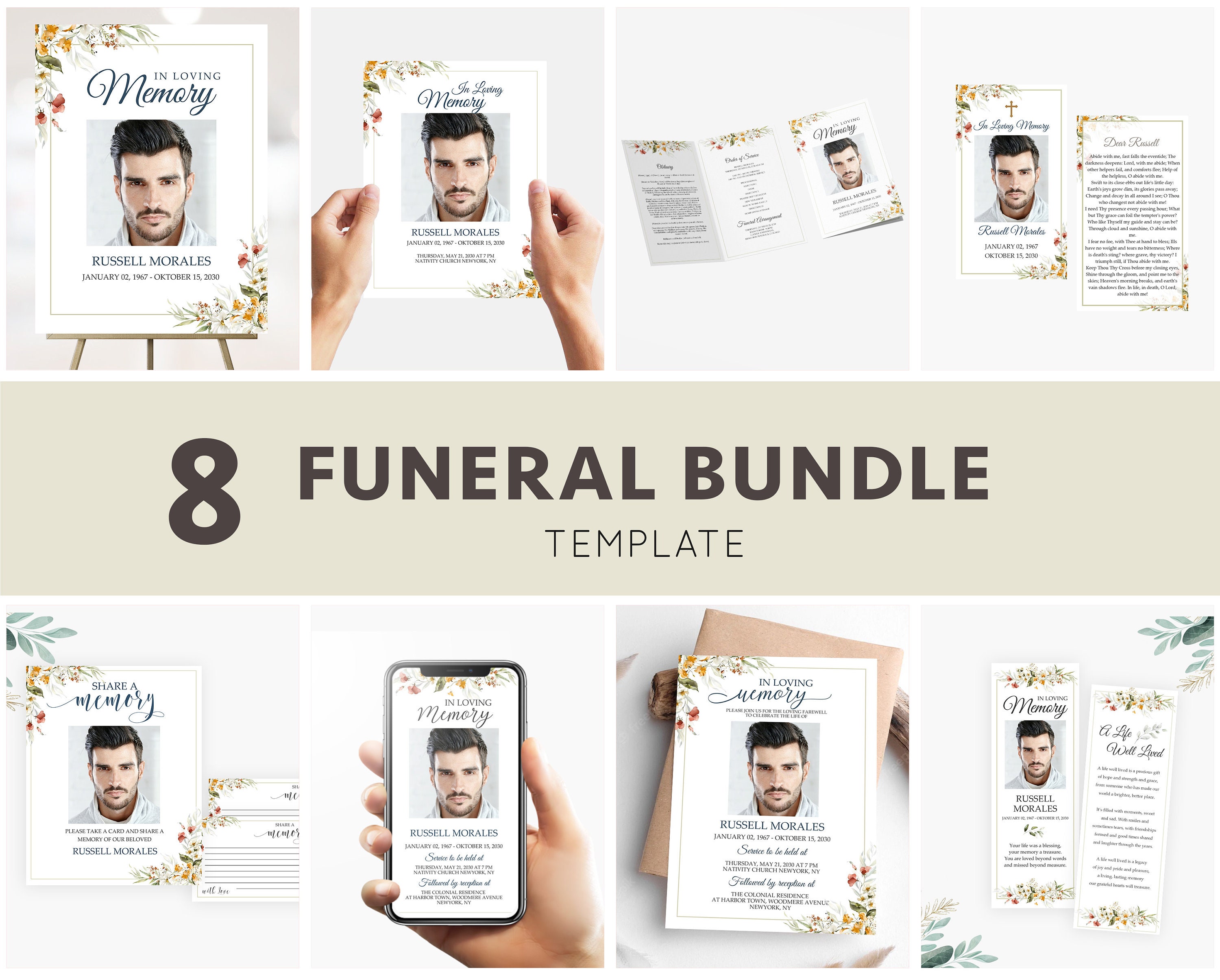 Elegant Funeral Bundle, Obituary Templates, Funeral Invitation, in ...