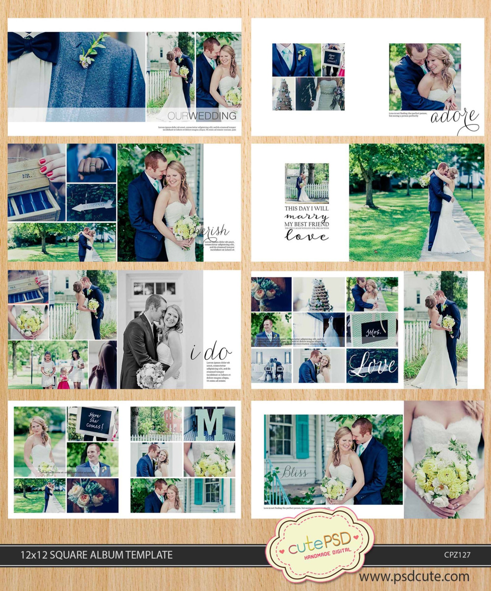 CANVA Square Wedding Album Template 12x12 10x10 8x8-24 Pages | Etsy