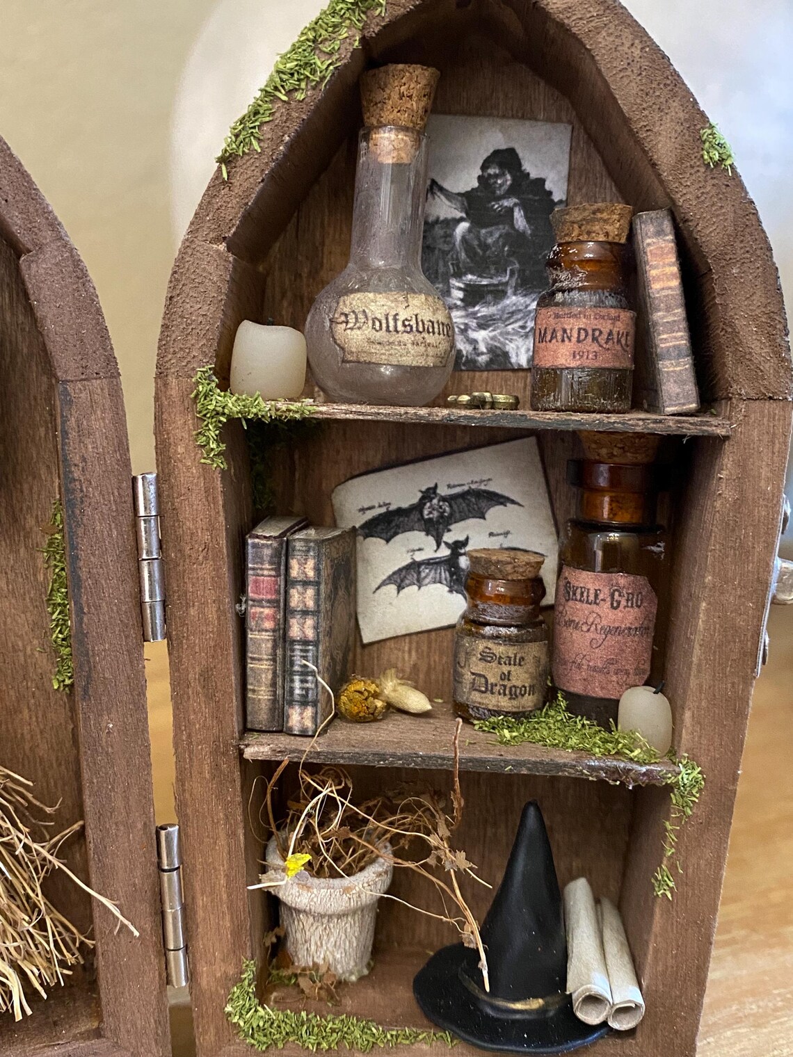 Miniature Halloween Shelf, Miniature Witch Cabinet, Dollhouse Halloween ...