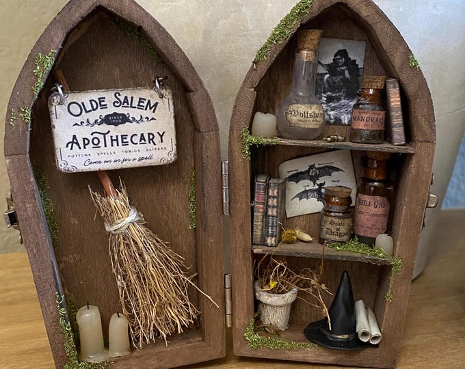Miniature Halloween Shelf, Miniature Witch Cabinet, Dollhouse Halloween ...