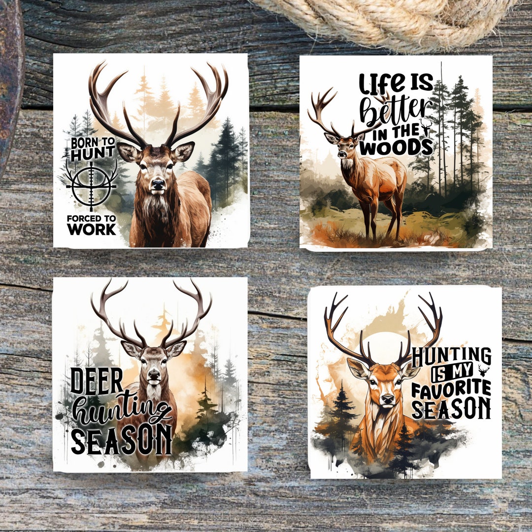 Deer Hunting Coasters, Set of 4 All Different Designs Great Gift for ...