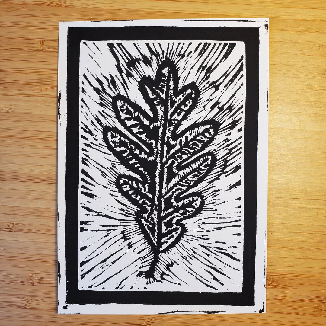 White Oak Leaf - Quercus Alba - Original Handmade Linocut Block Print ...
