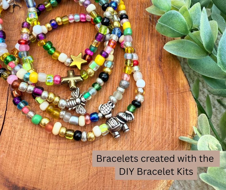 DIY Jewelry Kit Seed Bead Making Stretch Bracelet Charm Set Jewelry ...