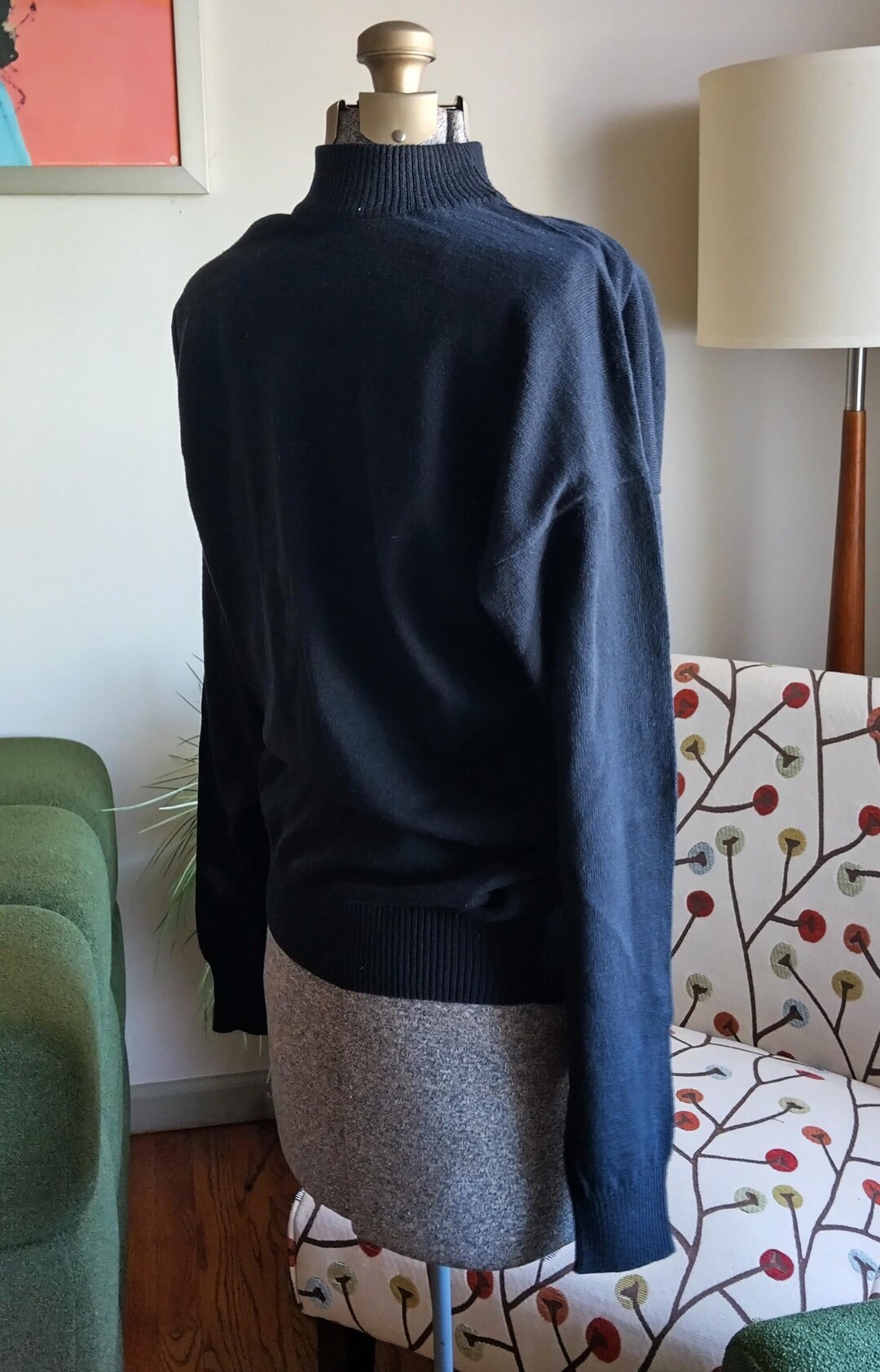 1980s Florence Tricot Men’s Black Sweater Medium High Neck Made in ...