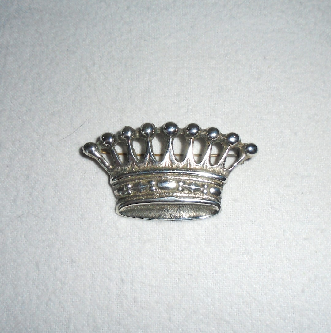 Sterling Silver Crown Brooch Pin Royalty Vintage Jewelry King Queen ...