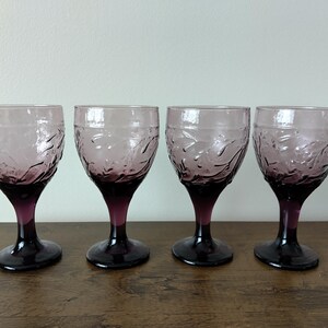 Libbey Garden Vine Violet Water Glass Goblet Set of 4 Vintage Glassware ...