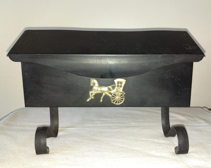 Black Mailbox Paper Hanger Brass Horse Buggy Metal Wall Mount Vintage ...