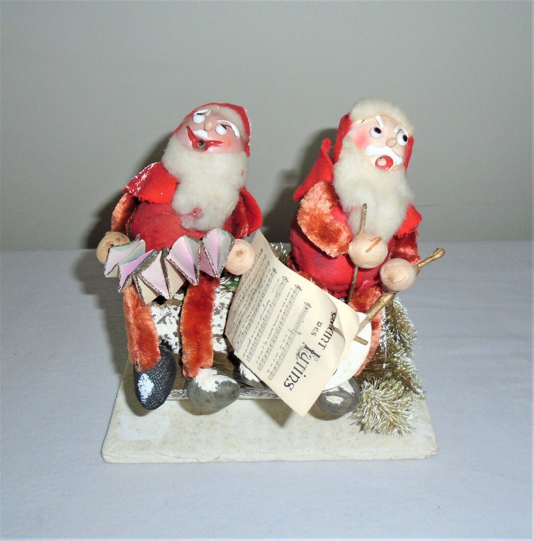 Paper Mache Christmas Santa Carolers Sitting on Log Japanese Vintage ...