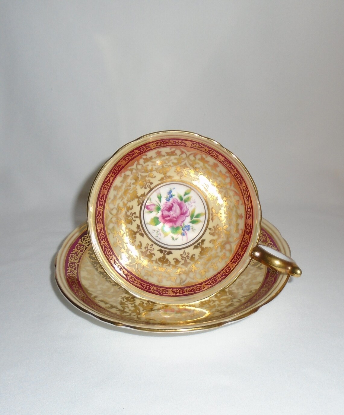 Aynsley Tea Cup and Saucer Gold Filigree Floating Rose 950 - Etsy