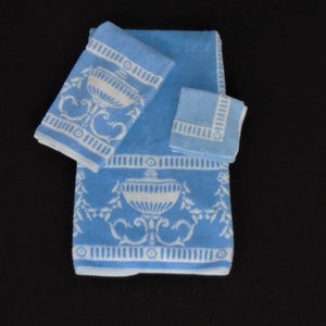 Martex Bath Towel Set 1980s Roman Greek Blue 3 Piece Vintage Made in ...