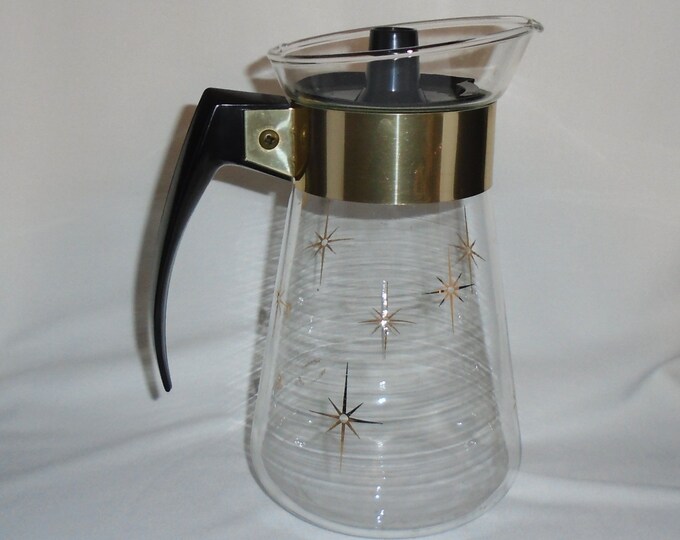 Corning Ware Gold Atomic Starburst Glass Coffee Carafe Pot (6) Cups ...