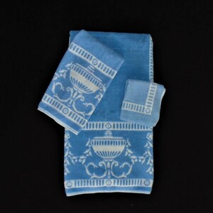 Martex Bath Towel Set 1980s Roman Greek Blue 3 Piece Vintage Made in ...