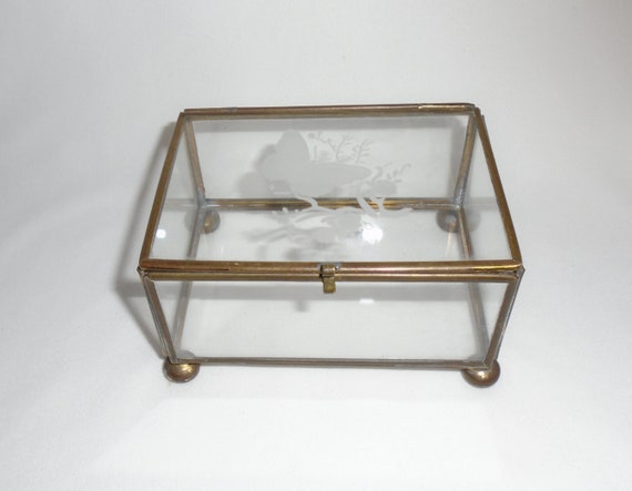 Brass and Glass Box, Jewelry Box, Display Box, Curio … - Gem