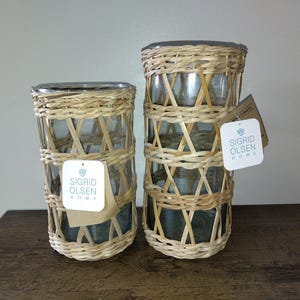 Sigrid Olsen Large Candle Holders or Vases With Wicker Sleeves Set of ...