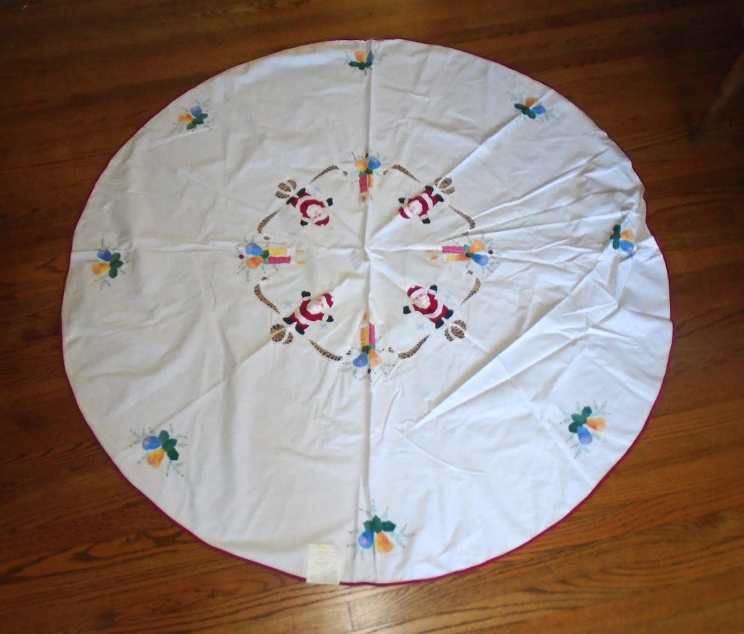 Handmade Round Tablecloth Christmas Holiday Imperial Linens 72" Vintage ...