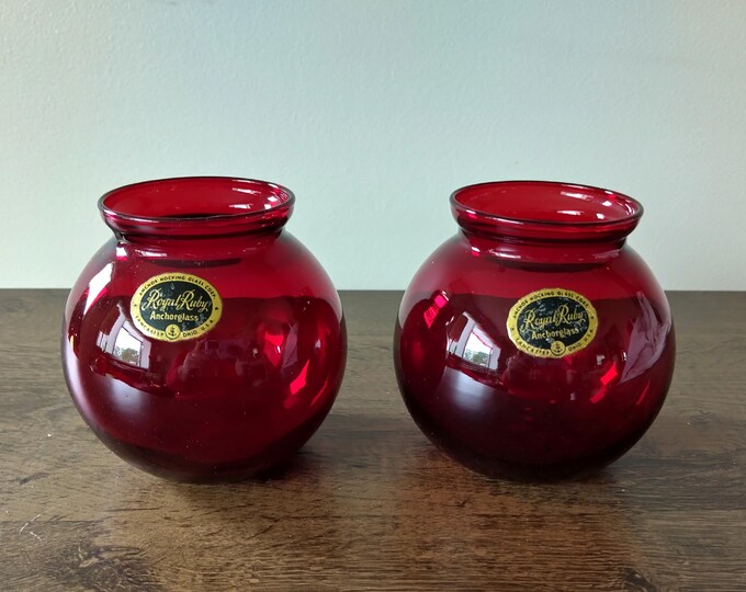 Royal Ruby Ivy Ball Vase Set of Two Anchor Hocking Glass 1940s - Etsy