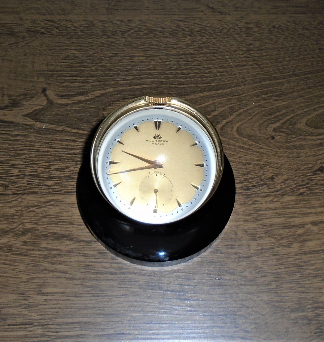Bucherer 17 Jewels Ball Swiss Made Lucite Clock Table Desk Top 1950s ...