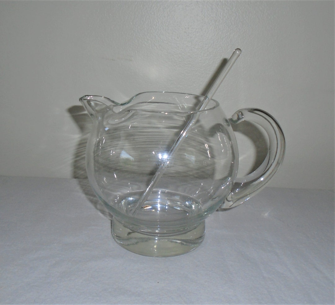 Mid Century Glass Footed Cocktail Pitcher With Glass Stirrer Vintage ...