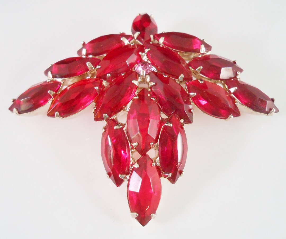Ruby Red Glass Open Back Brooch Pin - Etsy