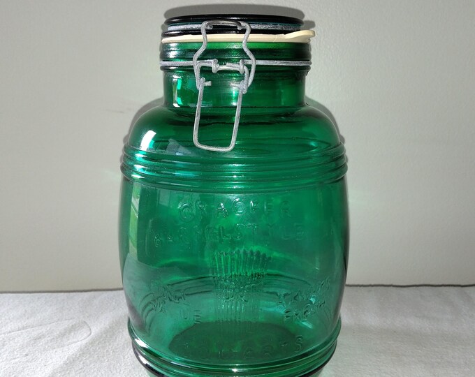 Green Glass Cracker Barrel Style Cookie Flour Sugar 3 Quart Jar Vintage ...