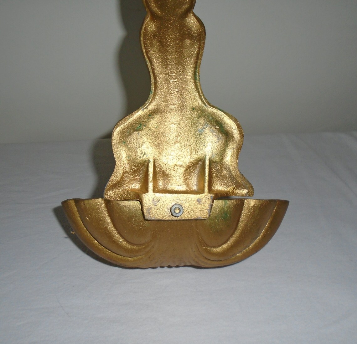 Vintage Holy Water Font Cast Metal Wall Mount Religious Gold Gilt 25 ...